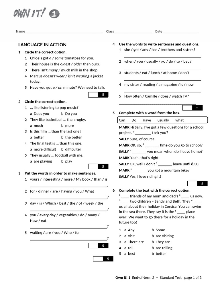 Own It 1 End of Year Basic | PDF | Foods