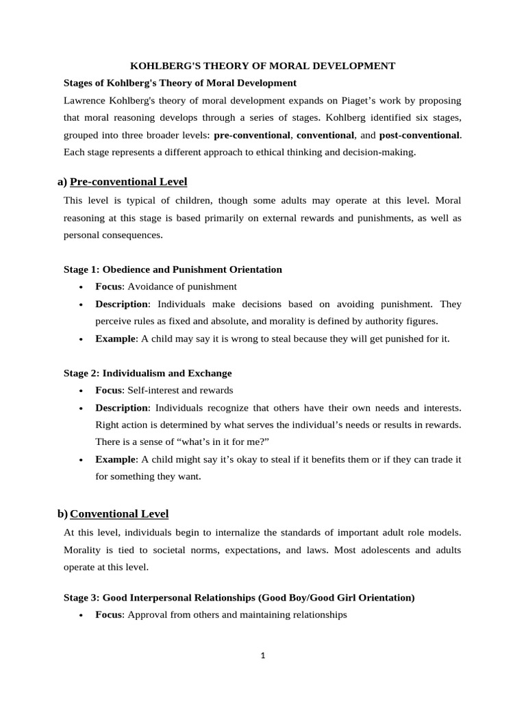 Stages of Kohlberg's Theory of Moral Development | PDF | Psychology ...