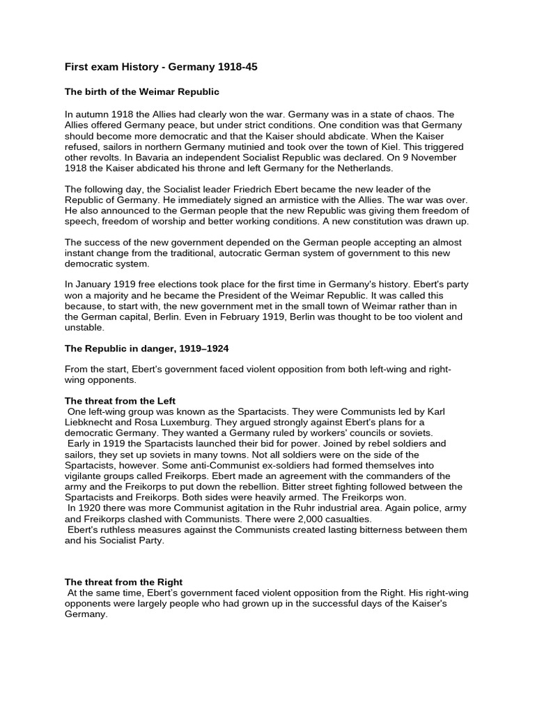 Weimar Republic: Germany 1918-1929 Overview | PDF | Nazi Germany ...