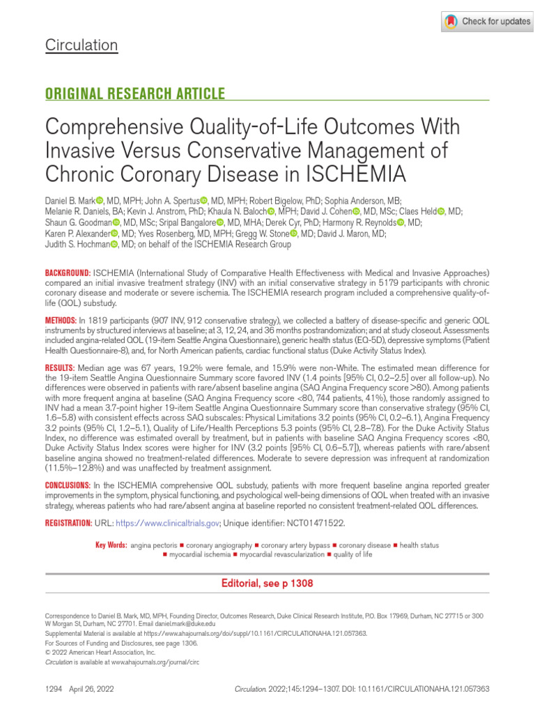 Mark Et Al Comprehensive Quality of Life Outcomes With Invasive Versus ...