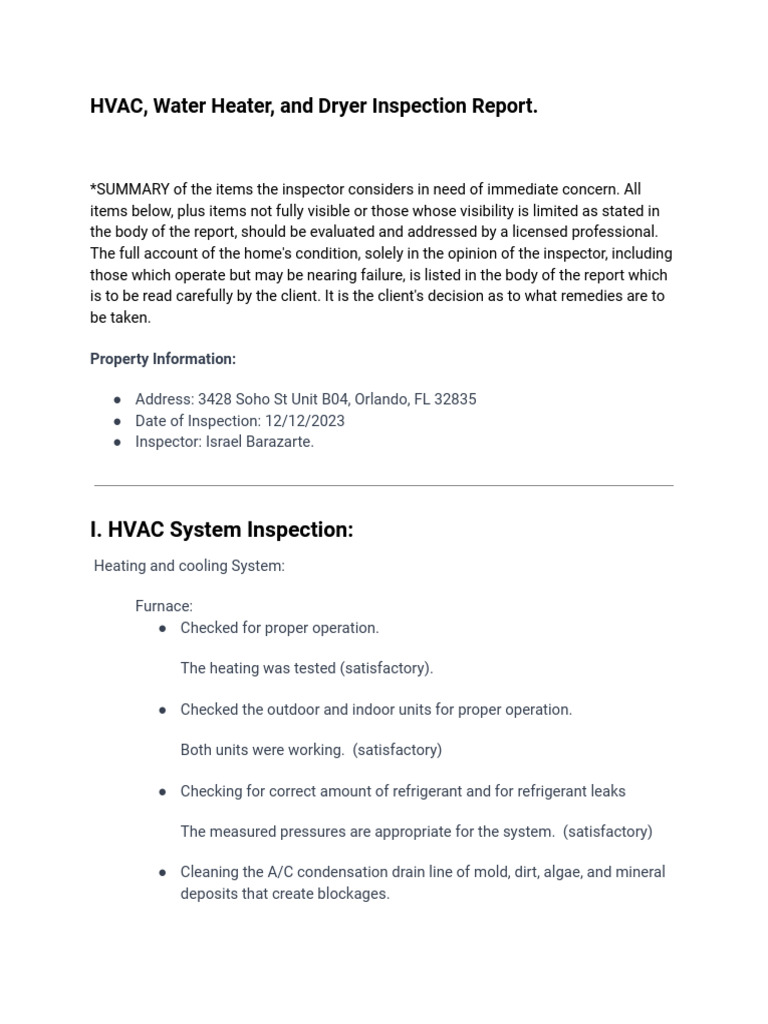 HVAC, Water Heater, and Dryer Inspection Report | PDF | Clothes Dryer ...