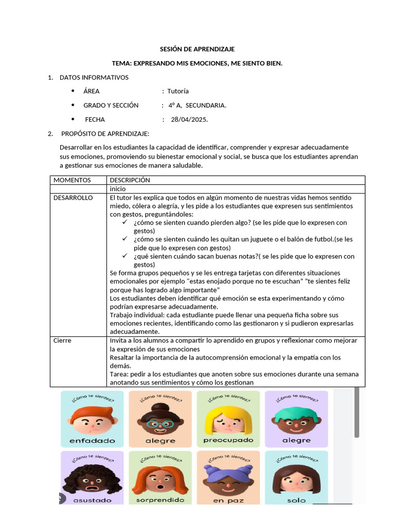 Sesión de Aprendizaje Tutoria | PDF | Las emociones | Ciencia cognitiva
