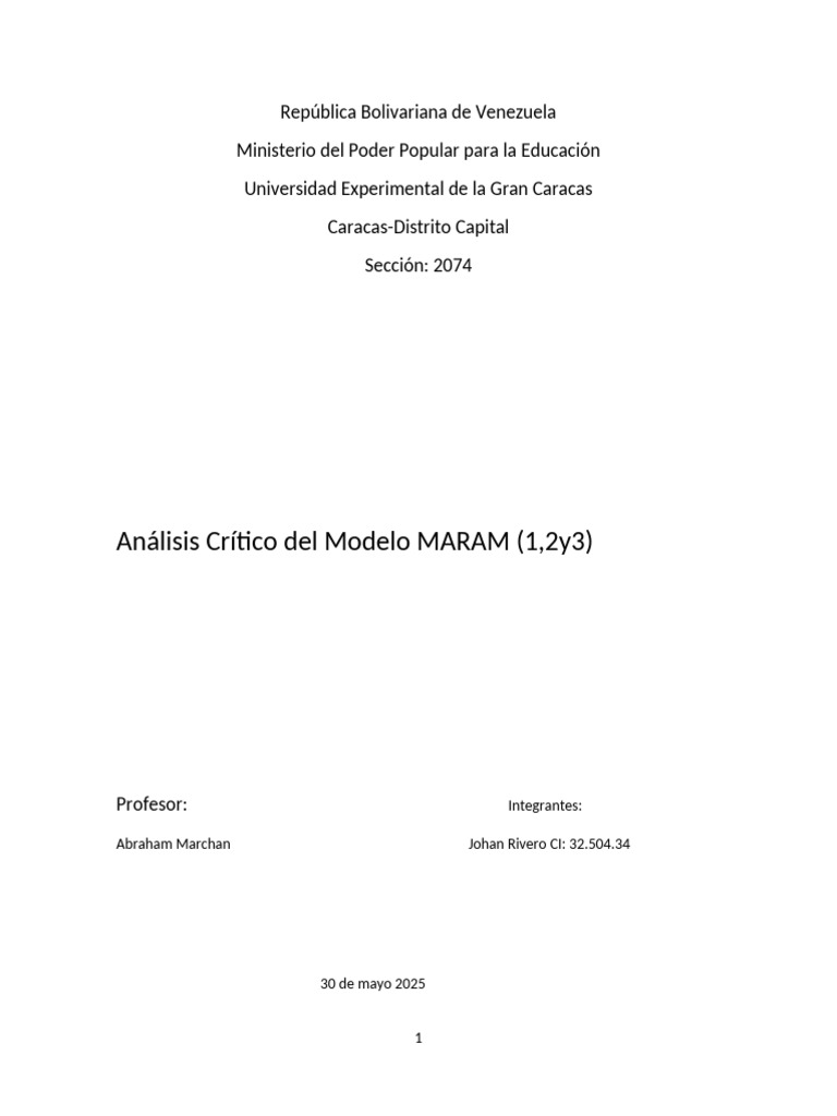 JOHAN RL Analisis Cristico de Modelos Maram 1, 2, 3 | PDF | Aprendizaje | Traducciones