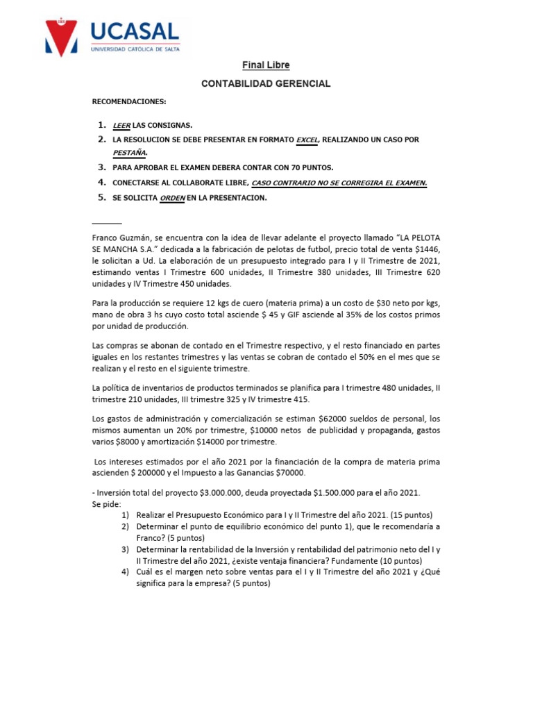 Final Contabilidad Gerencial Libre 03-08-2022 | PDF | Presupuesto | Business