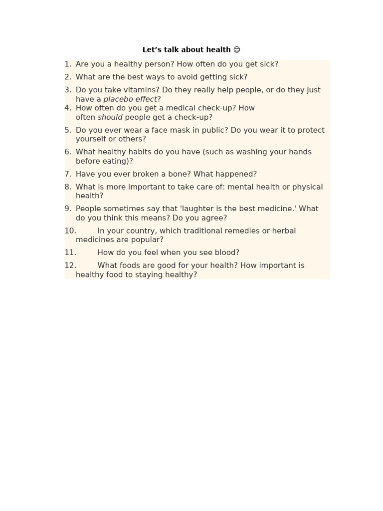 Talking About Health Speaking | PDF