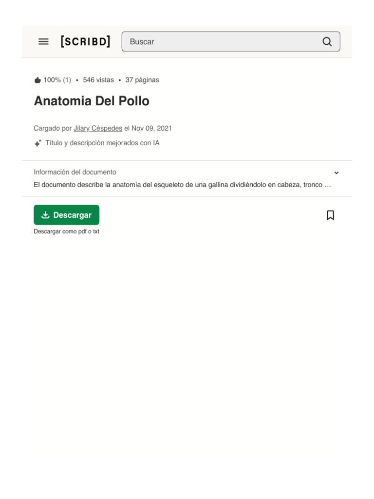 Anatomía del Esqueleto de la Gallina | PDF