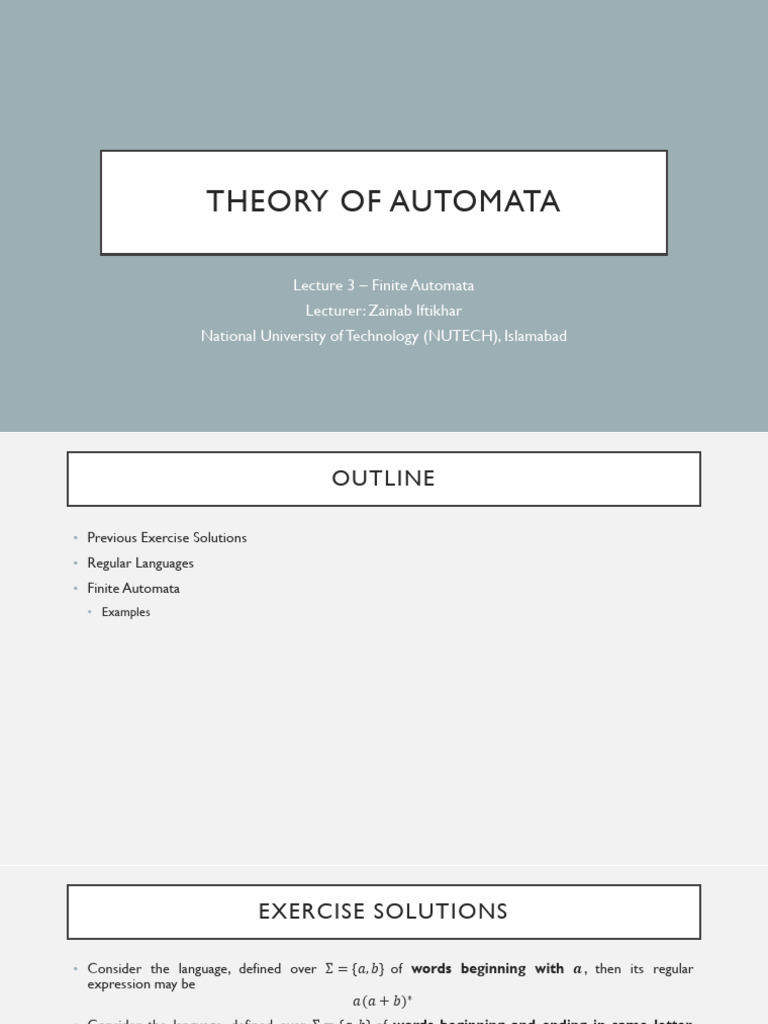 Lecture 3 - Finite Automata | PDF | Automata Theory | Regular Expression