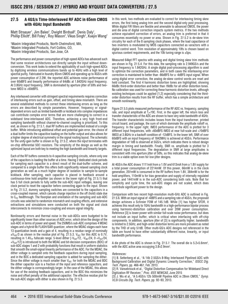 27.5 A 4GS S Time-Interleaved RF ADC in 65nm CMOS With 4GHz Input ...