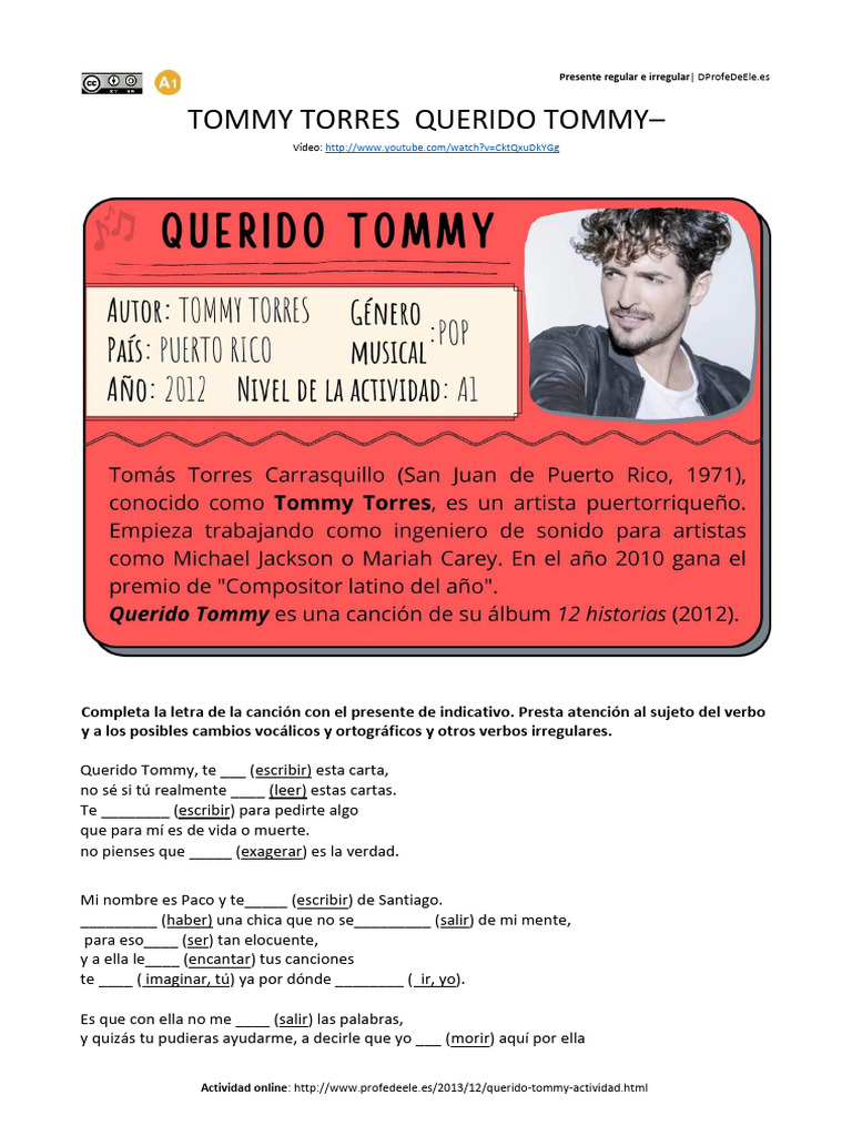 Ficha Tommy Torres - Querido Tommy | PDF