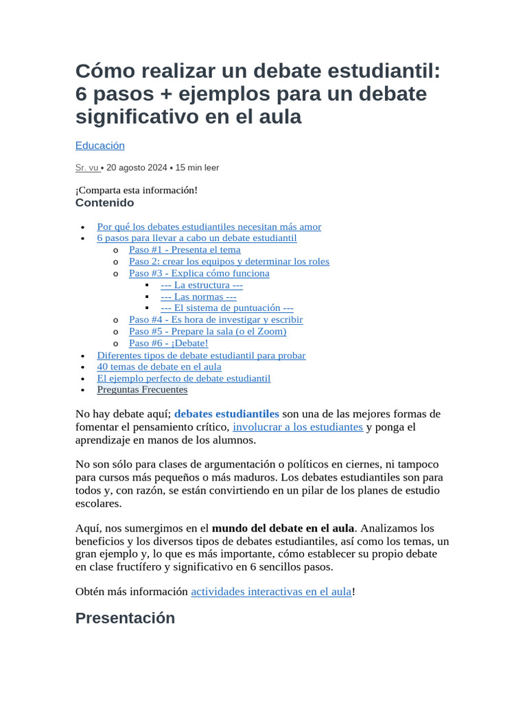 Cómo Realizar Un Debate Estudiantil | PDF | Salón de clases | Escuelas