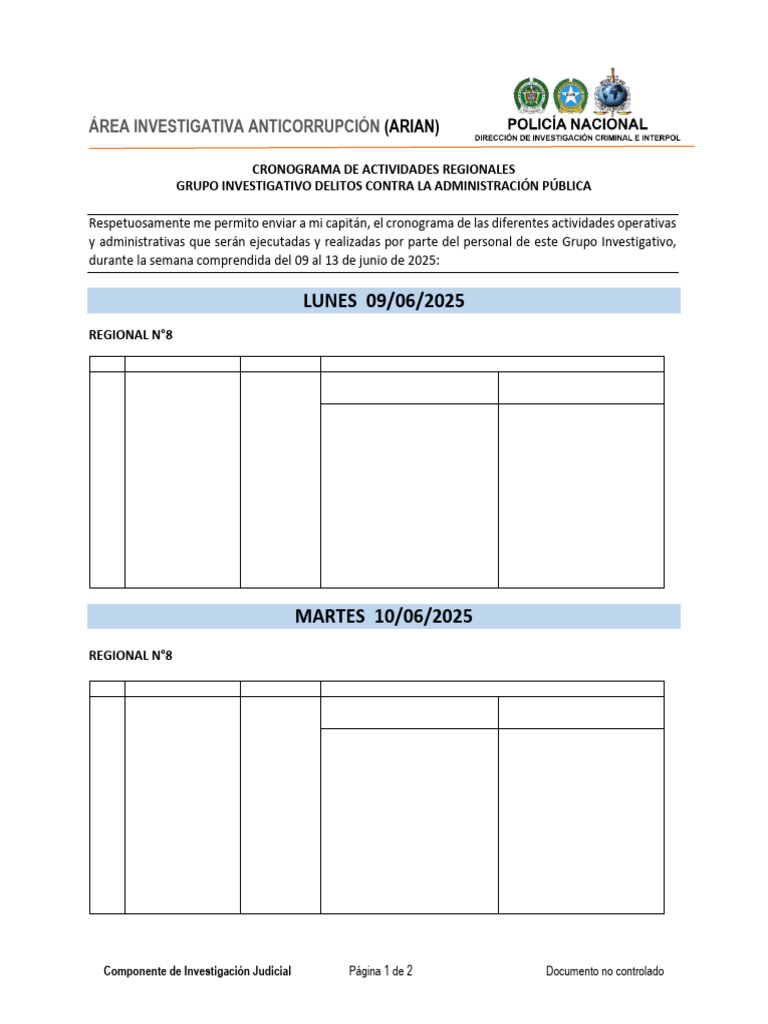 Cronograma de Actividades Copac 8. | PDF