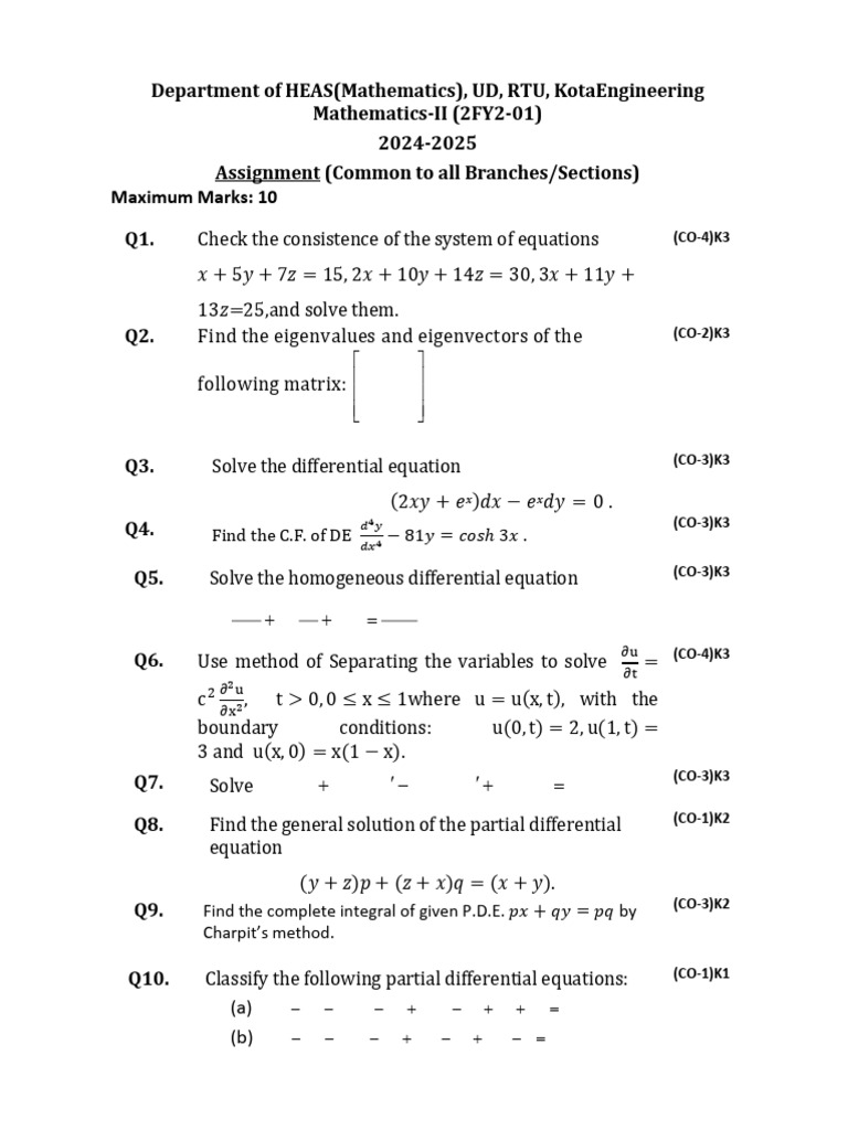 II Sem Assignments 2025 | PDF | Algebra | Theoretical Physics