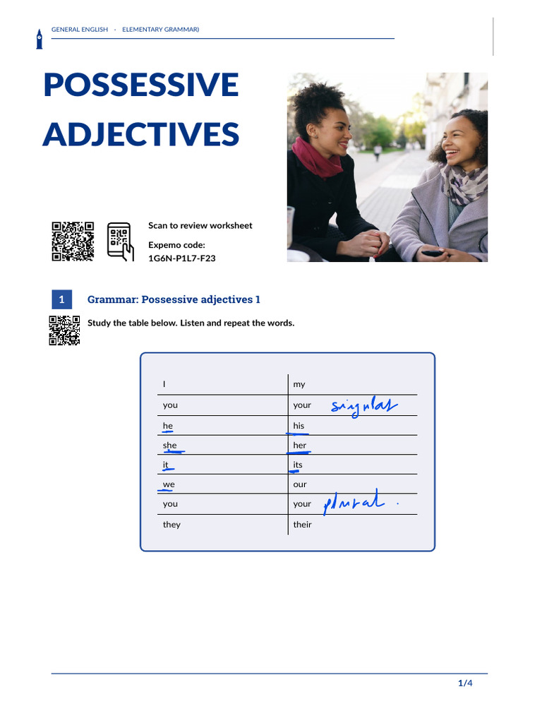 Possessive Adjectives British English Teacher A1 A2 | PDF