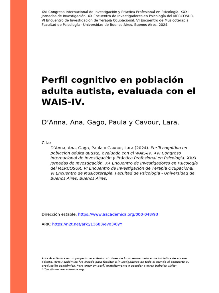 Perfil Cognitivo en Adultos Autistas | PDF | Manual Diagnóstico y ...