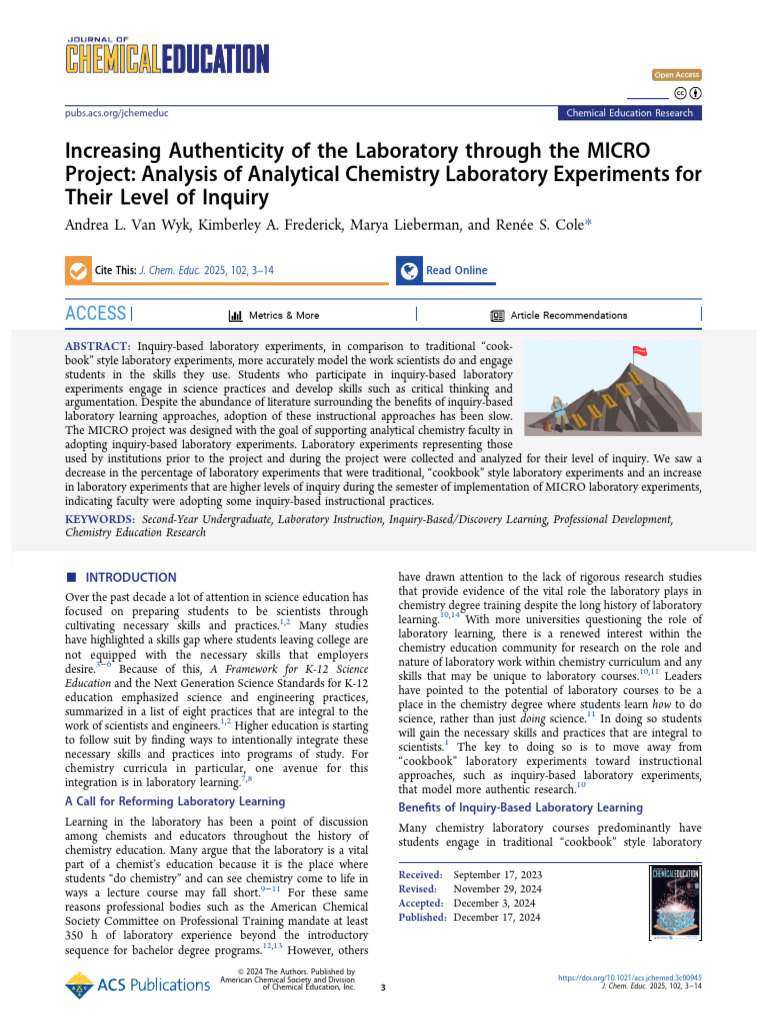Van Wyk Et Al 2024 Increasing Authenticity of The Laboratory Through The Micro Project Analysis ...