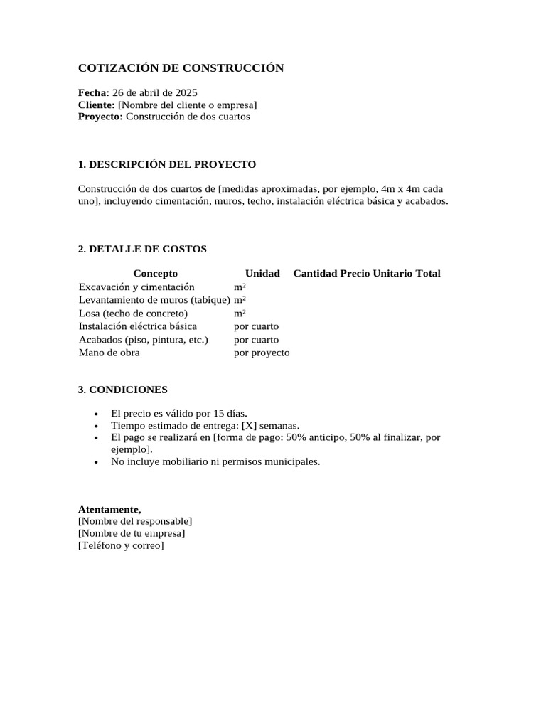 Cotización de Construcción | PDF