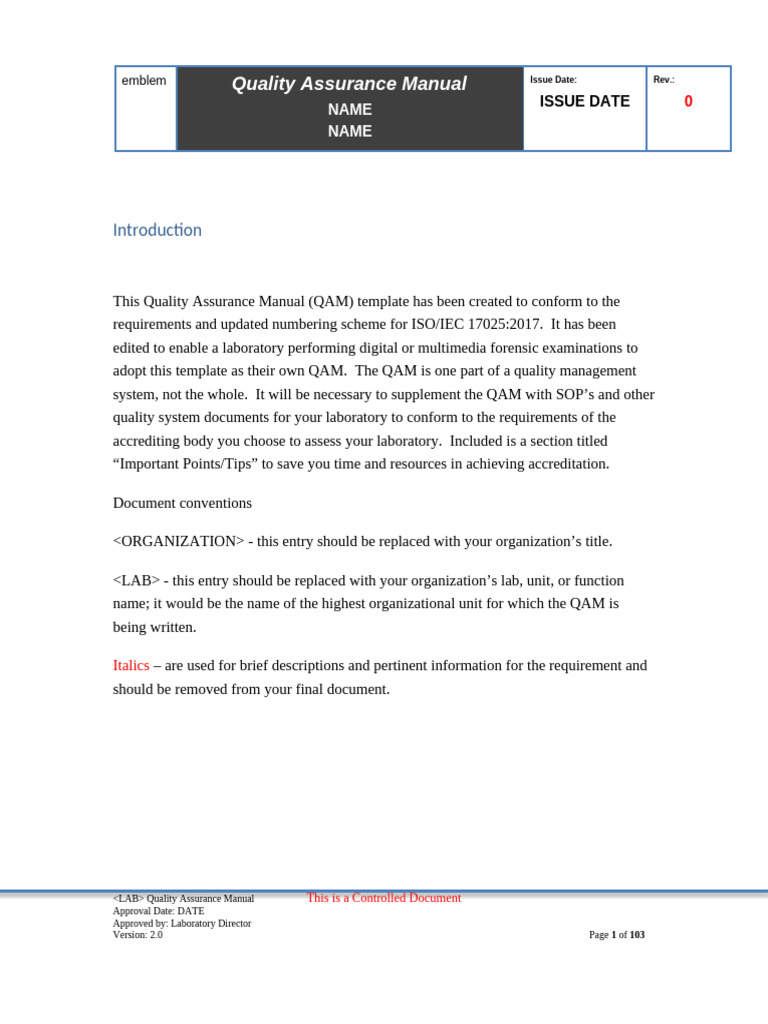 Qam Iso-iec 17025 - 2017 Template | PDF | Calibration | Verification ...