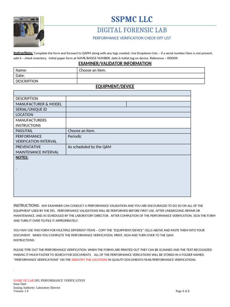 Performance Verification Form | PDF | Verification And Validation ...