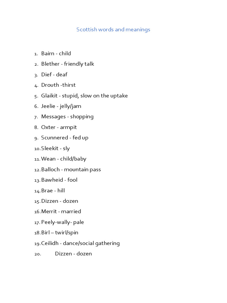Scottish Words and Their Meanings | PDF