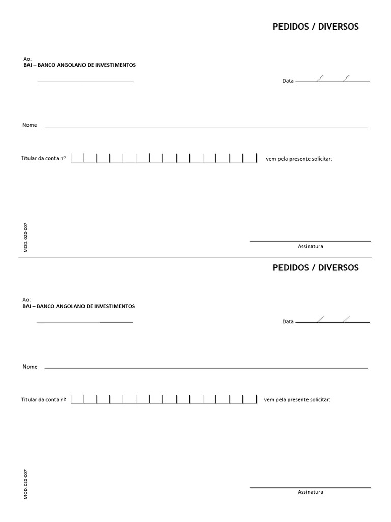 MOD.020 - 007 - Ficha de Pedido Diversos 6 | PDF