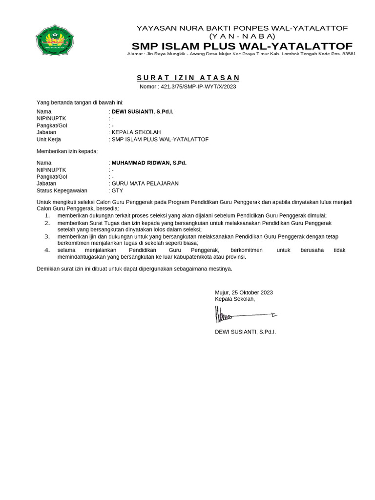 Surat Izin Atasan CGP 11 REGULER | PDF