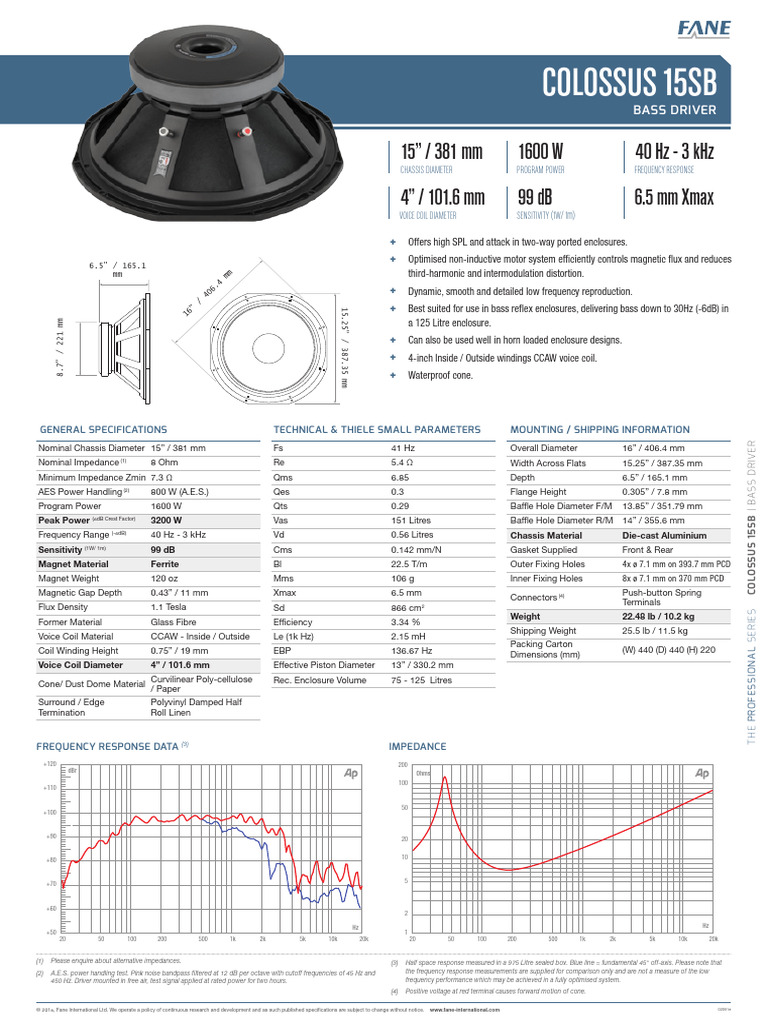 Fane Colossus 15SB DS190618 | PDF | Electricity | Computer Engineering