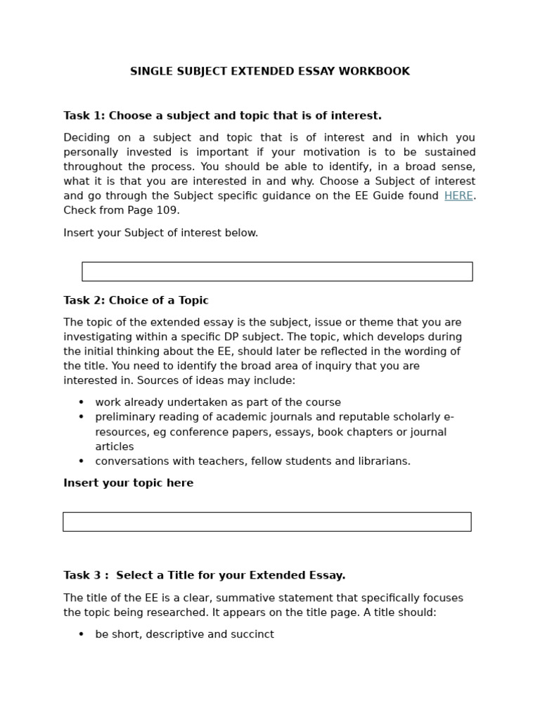 Extended Essay Workbook Guide | PDF | Essays | Cognition