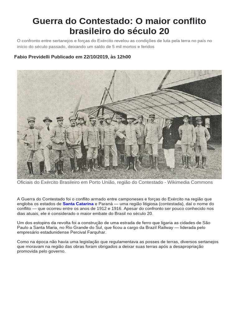 Guerra do Contestado: Conflito e Luta por Terra | PDF | Messianismo ...