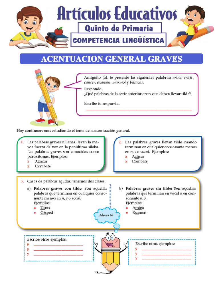 Acentuacion General Graves para Quinto de Primaria | PDF