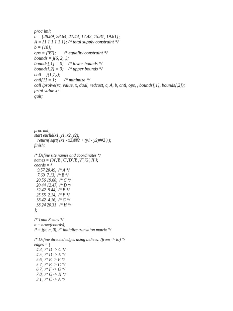 SAS Code Supervisor Visit Probabilities-Revised | PDF | Linear Algebra ...