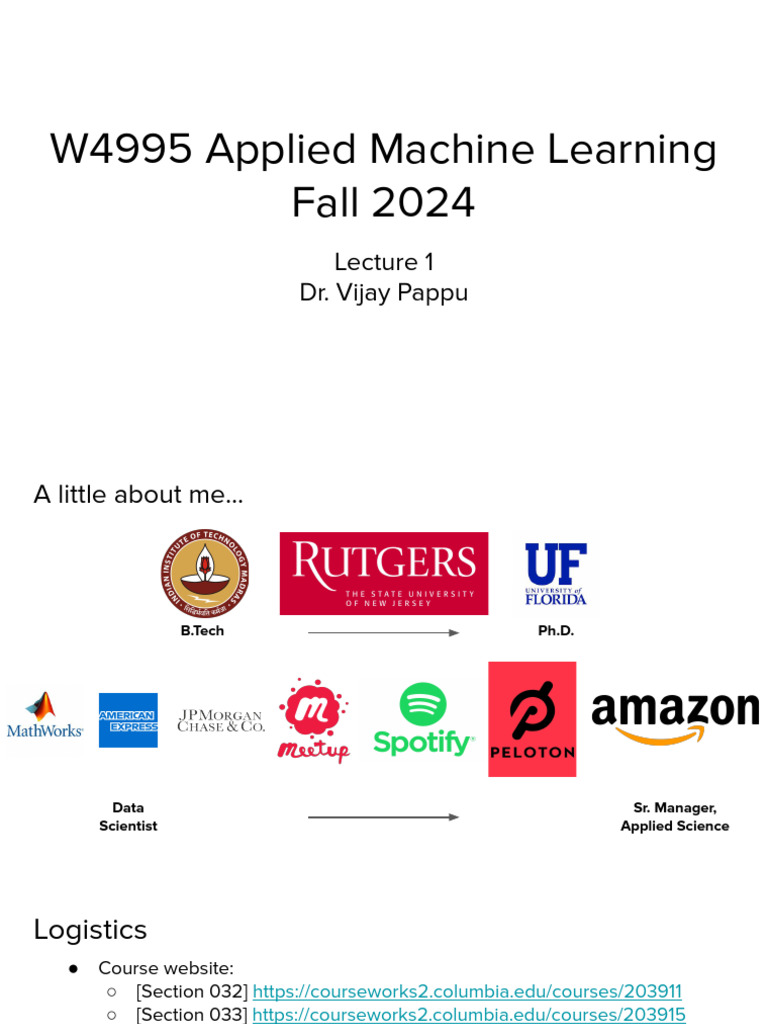 Fall2024 W4995 Lecture1 | PDF | Machine Learning | Deep Learning