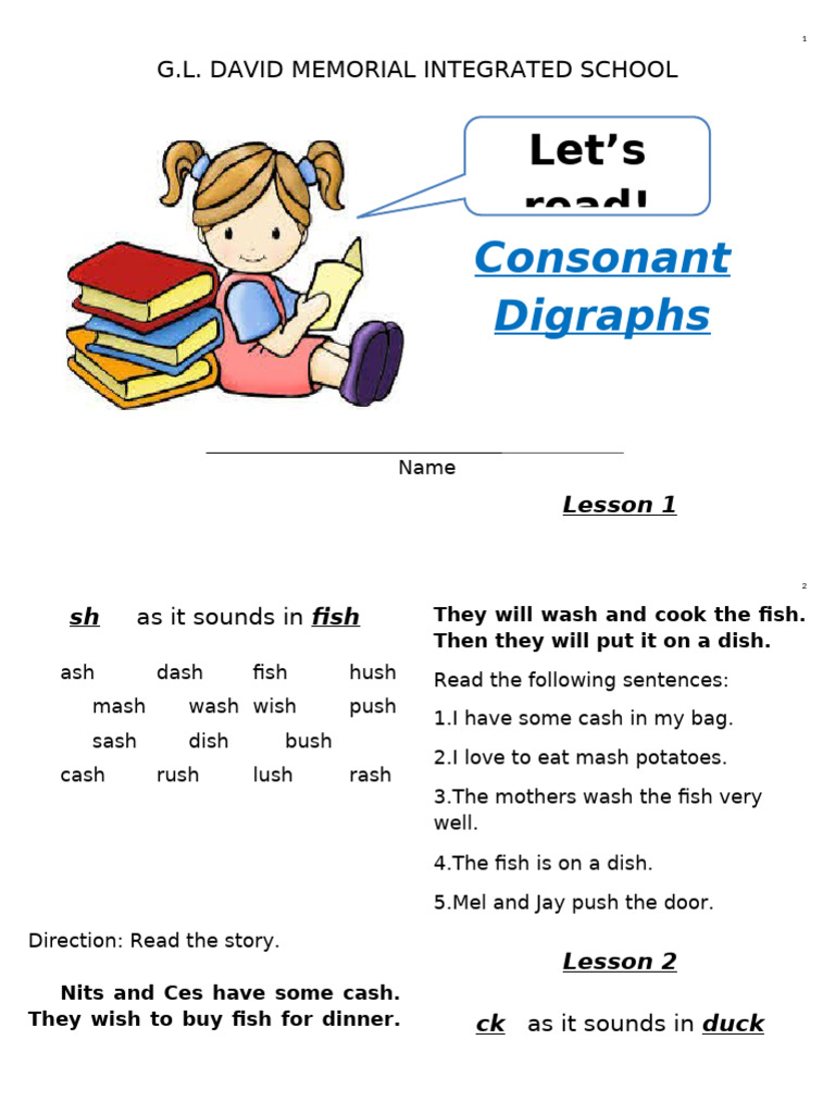 Consonant Digraphs Reading Lessons | PDF