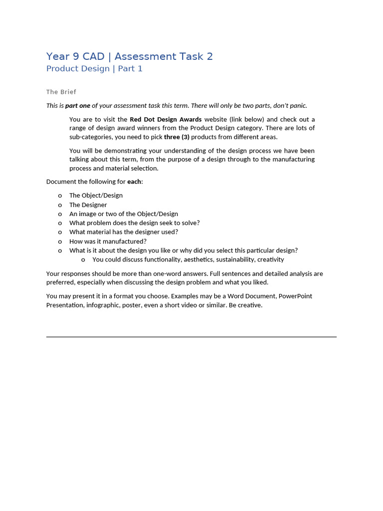 Year 9 CAD Product Design Task Guide | PDF | Design | Usability