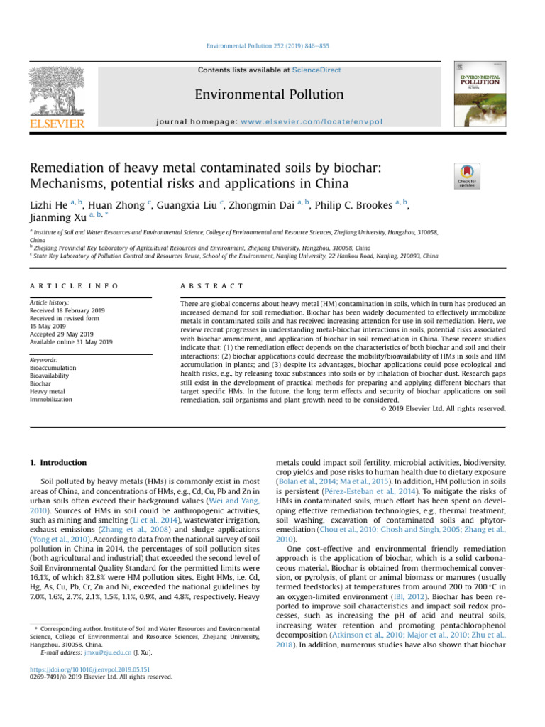 Remediation of Heavy Metal Contaminated Soils by Biochar 2019 Environmenta | PDF | Soil ...