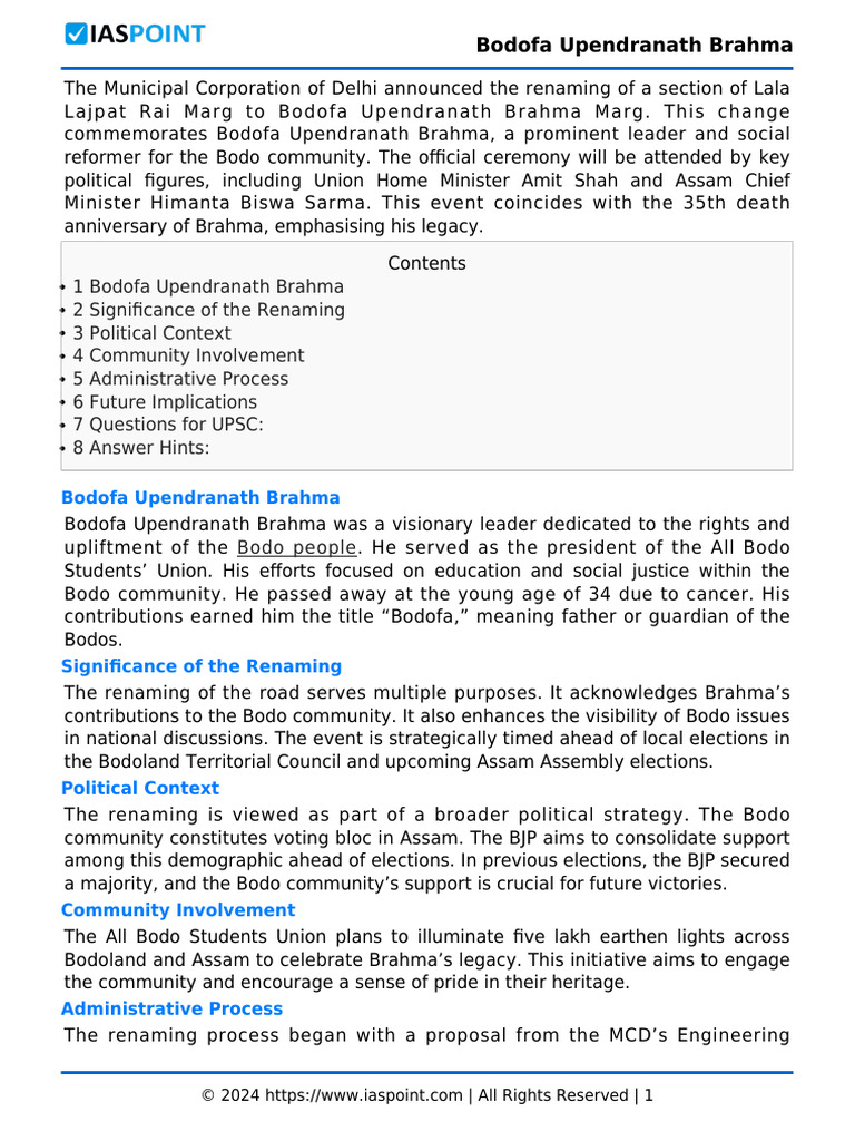 Honoring Bodofa Upendranath Brahma | PDF | Governance