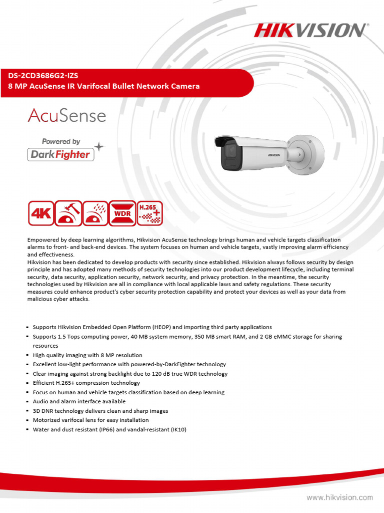 DS-2CD3686G2-IZS-H_Datasheet_20240202 | PDF | Camera Lens | Internet Protocol Suite