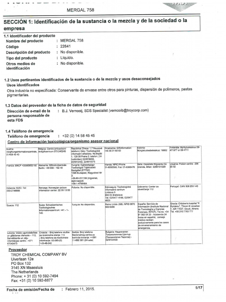 Mergal 758-Ficha de Datos de Seguridad. | PDF