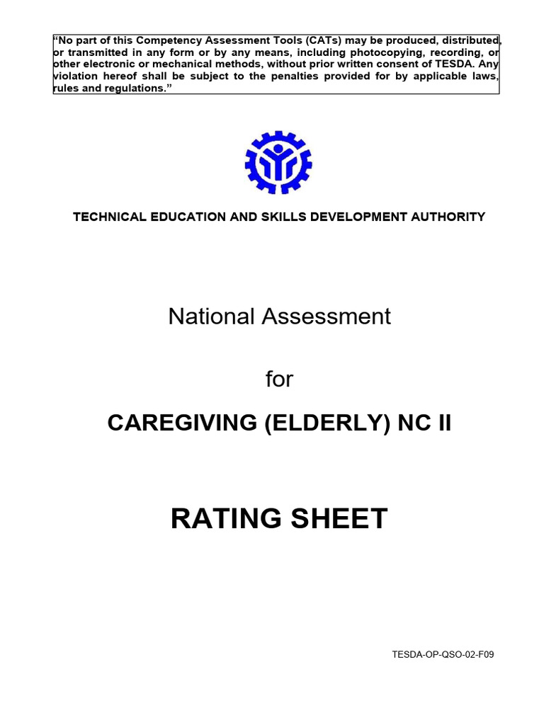 4 Rating Sheet - Caregiving Elderly NC II 1 | PDF | Wound | Caregiver