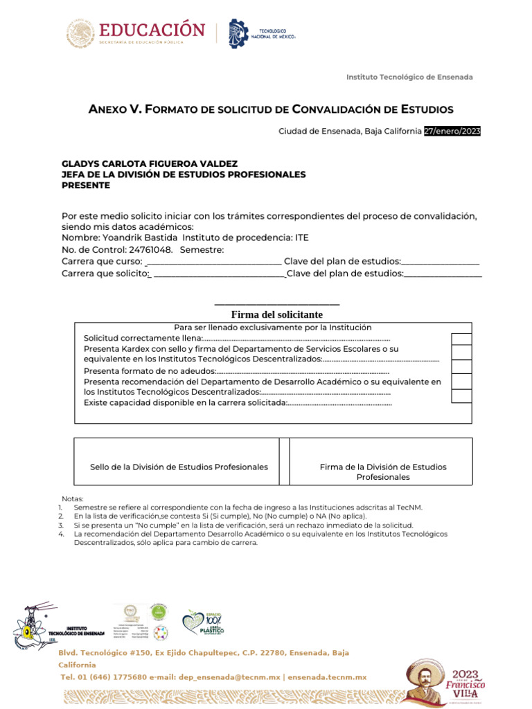 Formato de Convalidacion 2023 | PDF