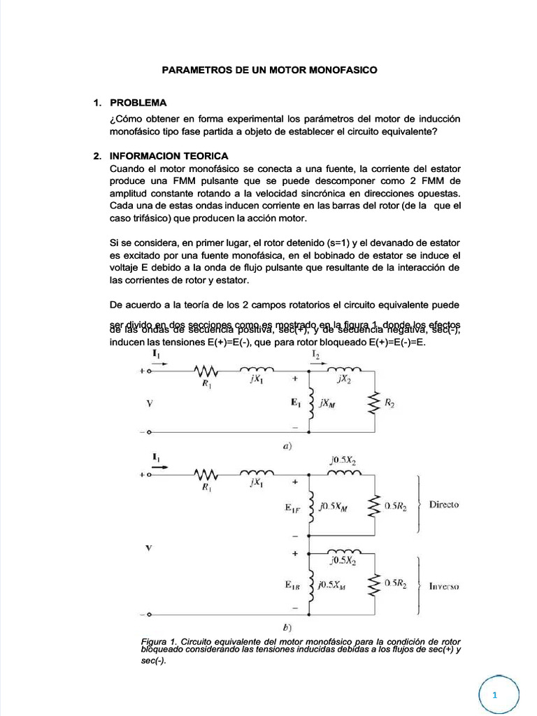 PDF Parametros de Un Motor Monofasico Compress | PDF | Corriente eléctrica | Electromagnetismo