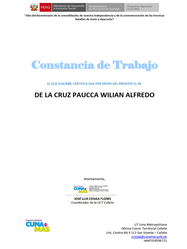 Constancia Cuna Mas | PDF