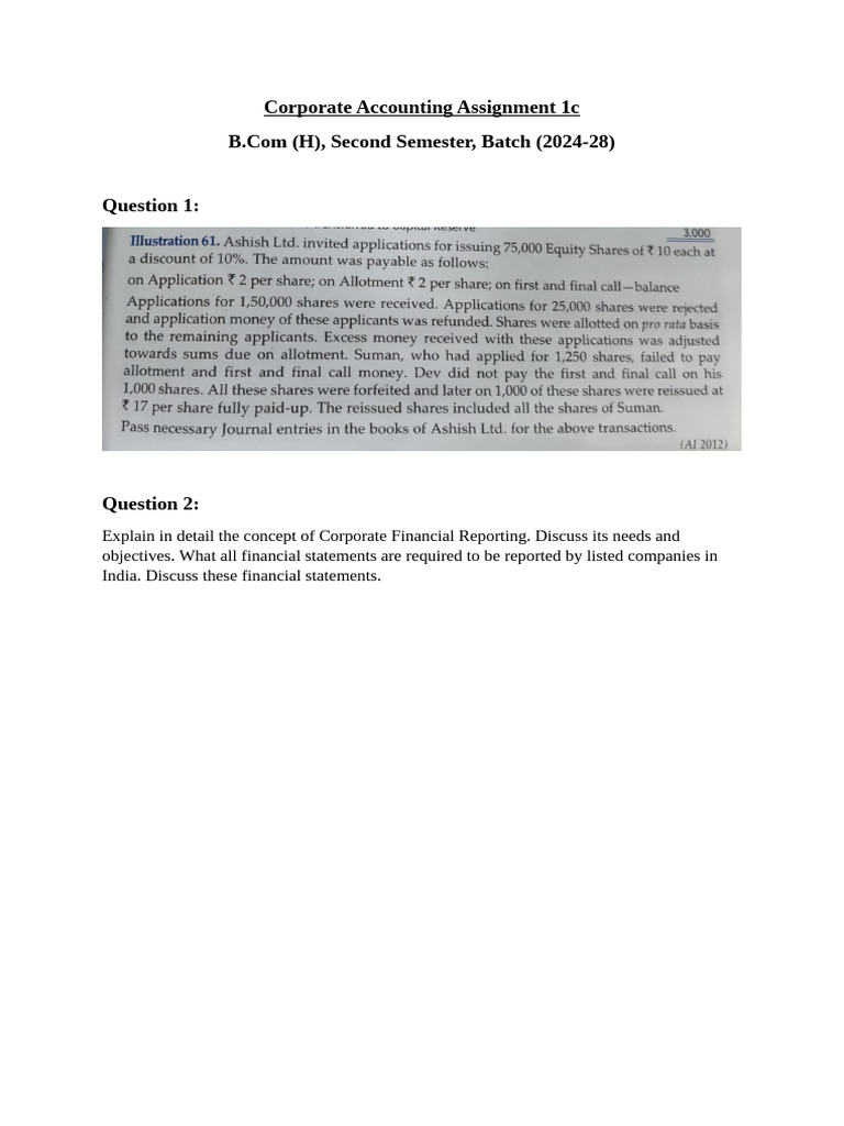 Corporate Accounting Assignment 1c | PDF