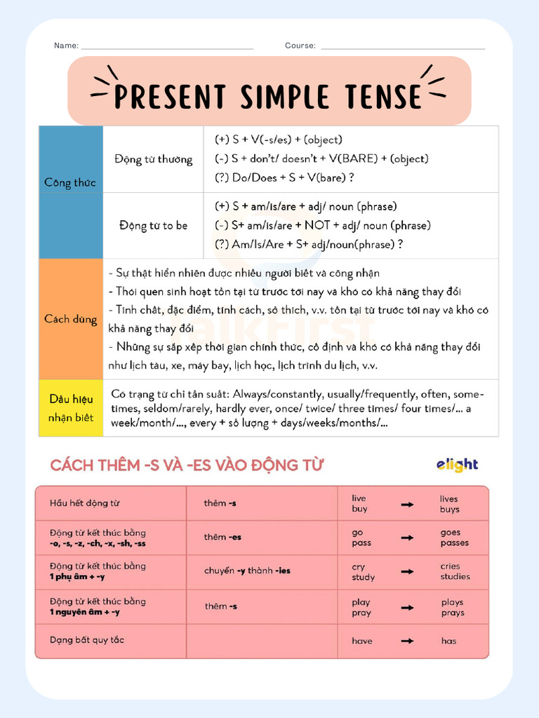 Colourful Pastel English Present Simple Tense Worksheets | PDF