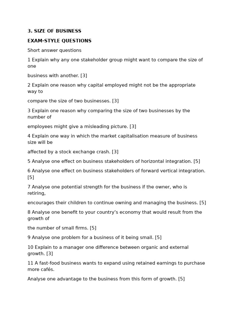 SIZE of BUSINESS Exam Style Questions | PDF | Restaurants | Mergers And ...