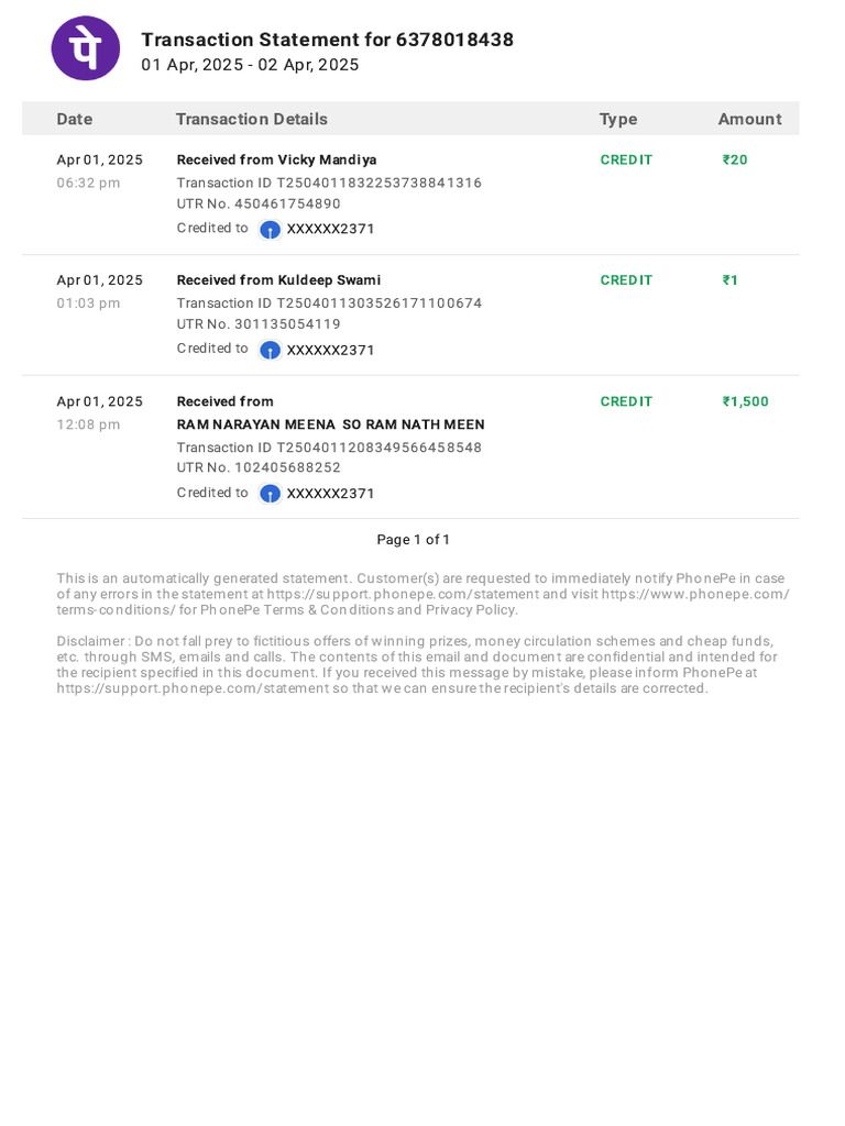 PhonePe Statement Apr2025 Apr2025 | PDF