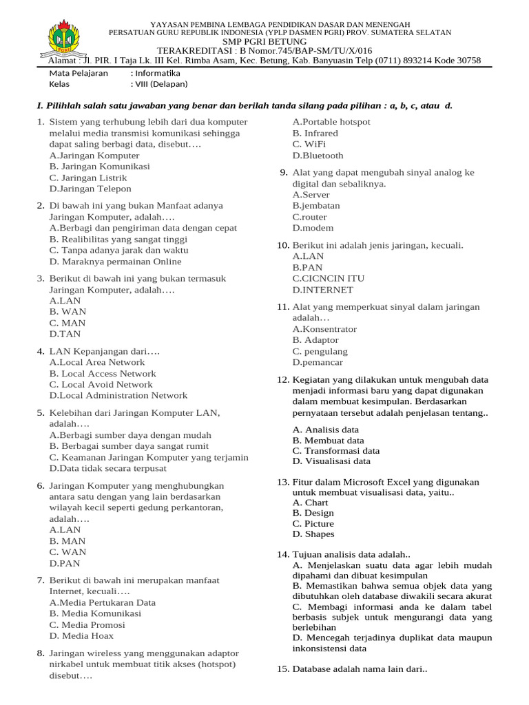 Soal Informatika Kls 8 | PDF