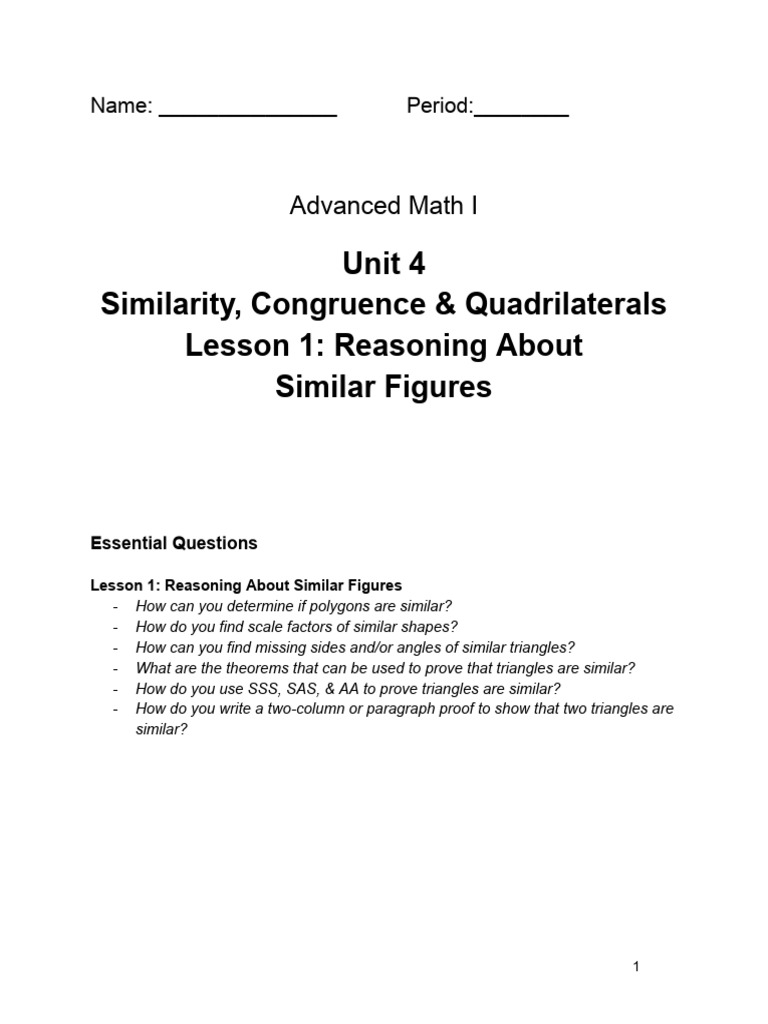 U4 Similarity, Congruence, and Quadrilaterals Student Packet | PDF ...