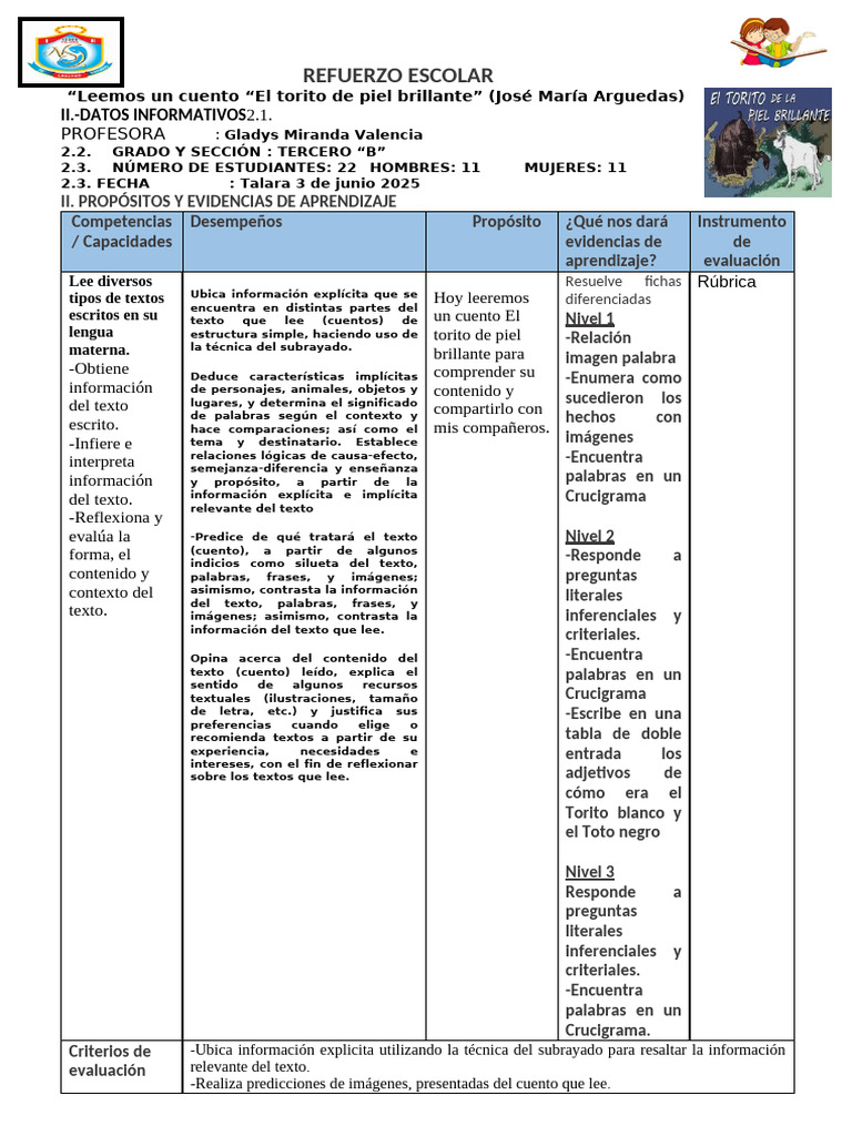 3 JUNIO REFUERZO Leemos El Torito de Piel Brillante de Jose Maria Arguedas | PDF | Ciencia ...
