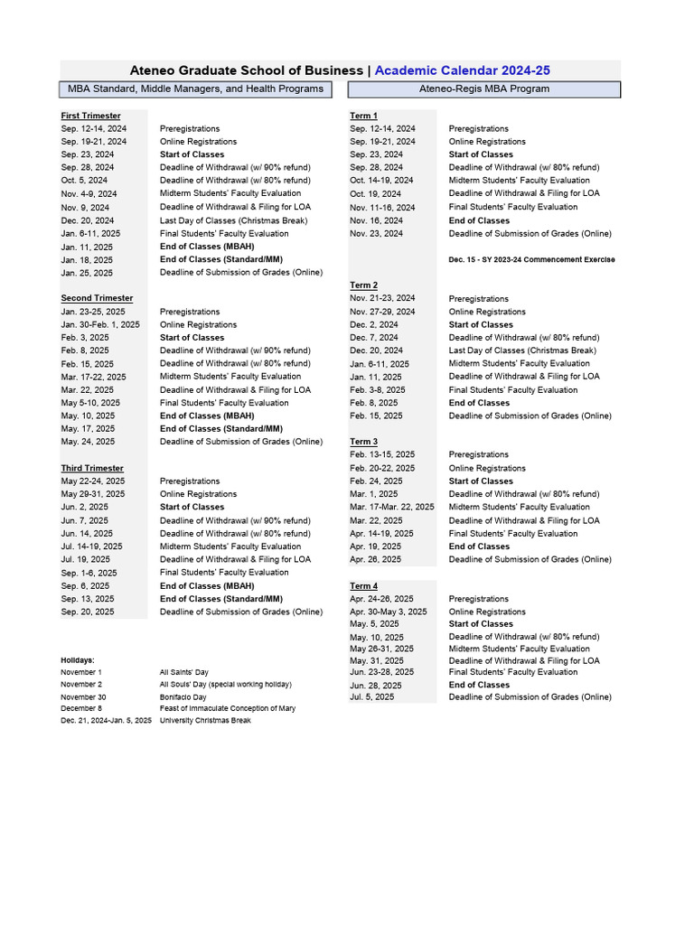 AGSB Academic Calendar For AY 2024-25 (Community Edition) | PDF ...