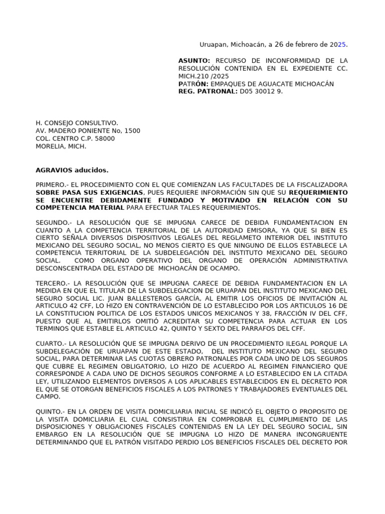 Ejemplos de Agravios para Recurso de Inconformidad | PDF | México ...